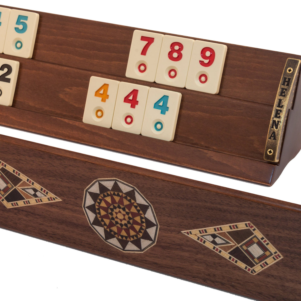 Mosaic Inlaid Wooden Straight Rummikub Game Set | Natural Walnut Venee ...